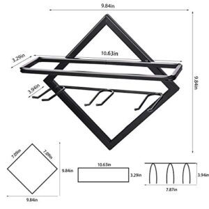 JJDPARTS 2 Pack Wall Mounted Metal Wine Rack, Wine Bottle Rack and Stemware Hanger, Bottle & Glass Holder for Home & Kitchen Display Decor (2 Pack)