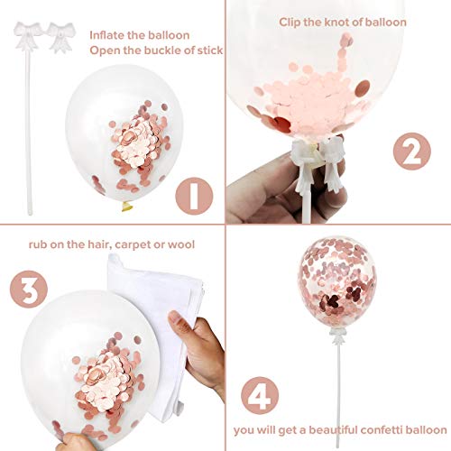 MOVINPE Rose Gold Cake Topper Decoration with Happy Birthday Candles Happy Birthday Banner Confetti Balloon Paper Fans For Rose Gold Theme Party Decor Girl Women Birthday Party