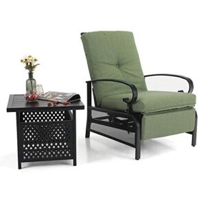 phi villa adjustable relaxing recliner lounge chair and umbrella bistro table set fits outdoor,patio,garden,porch,living room, green