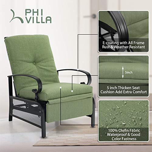 PHI VILLA Adjustable Relaxing Recliner Lounge Chair and Umbrella Bistro Table Set fits Outdoor,Patio,Garden,Porch,Living Room, Green