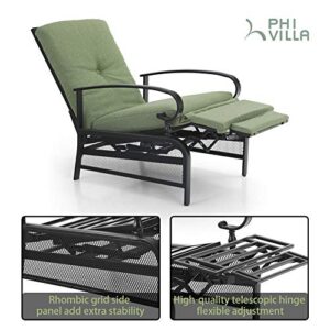 PHI VILLA Adjustable Relaxing Recliner Lounge Chair and Umbrella Bistro Table Set fits Outdoor,Patio,Garden,Porch,Living Room, Green