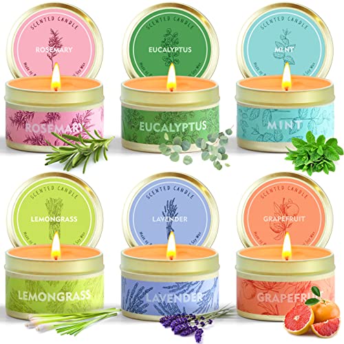 LA BELLEFÉE Scented Candles for Home Scented, Candles Gifts for Women Mom, Soy Wax Essential Oil Candles, Valentines Decoration Gifts Lemongrass, Rosemary, Grapefruit, Eucalyptus, Lavender, Mint