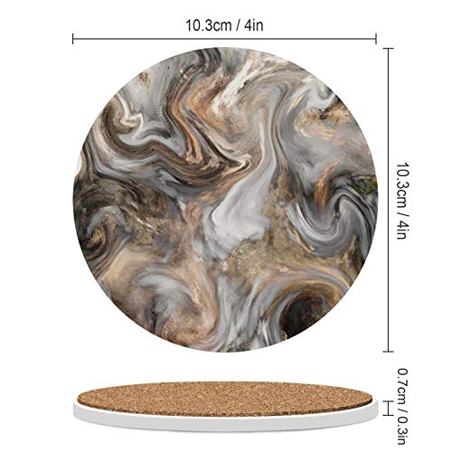 Deco4URLife Set of 4 Absorbent Round Coasters for Drinks 4 inch - Ceramic Stone Cup Mat Water Absorb Spill Coaster with Non-Slip Cork Backing for Mugs and Cups - Sand Brown Dust Light Grey Marble