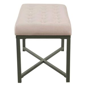 Homepop Home Decor | Upholstered Tufted Velvet Ottoman Bench | Ottoman Bench for Living Room, Pink Blush Velvet