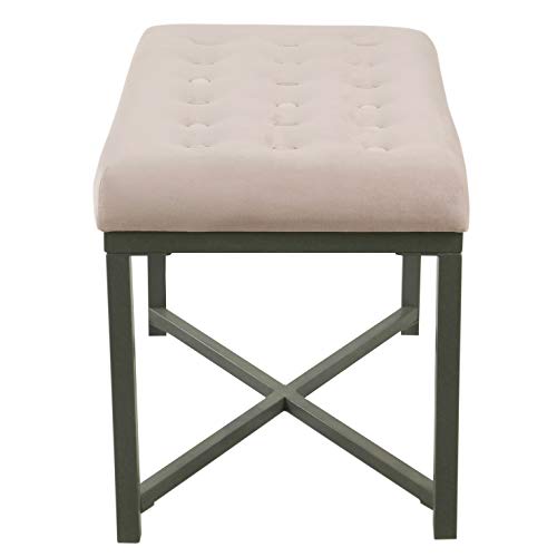 Homepop Home Decor | Upholstered Tufted Velvet Ottoman Bench | Ottoman Bench for Living Room, Pink Blush Velvet