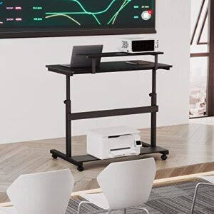 EUREKA ERGONOMIC Mobile Height Adjustable Standing Desk,41 Inch Rolling Stand Up Computer Workstation with Monitor Shelf, Portable Home Office Desk with Wheels,CPU Stand & Detachable Hutch, Black