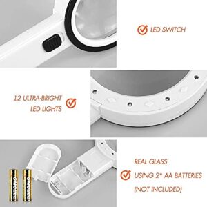 Leffis Magnifier Magnifying Glass with Light, 30X Handheld 12 LED Illuminated Lighted Magnifying Glasses for Seniors & Kids Close Work, Reading, Inspection, Jewellery (White)