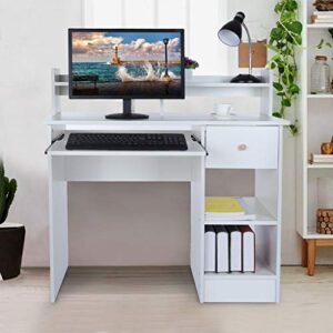 ndgdga computer desk, modern laptop desktop study writing table with keyboard tray, drawer & shelves for small spaces, home office pc laptop table wood workstation (white, 39.3×17.7×37in.)