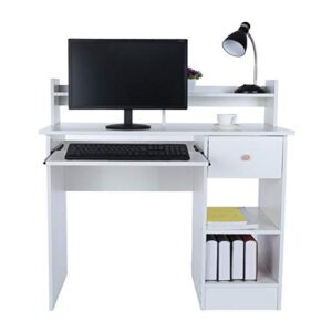 NDGDGA Computer Desk, Modern Laptop Desktop Study Writing Table with Keyboard Tray, Drawer & Shelves for Small Spaces, Home Office PC Laptop Table Wood Workstation (White, 39.3×17.7×37in.)