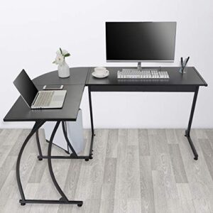 BBBuy L-Shaped Corner Computer Desk Home Office PC Laptop Gaming Workstation with Steel Frame/Stand, Black