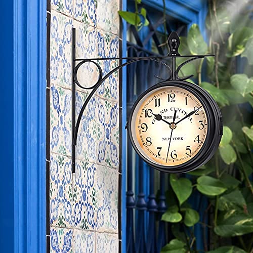 GGHKDD Retro Double-Sided Wall Clock, Double-Sided Wall Clock Station Retro Dial with Stem Fixing Pendulum for Indoor and Outdoor Home Garden Diameter 12.12cm/4.77inch