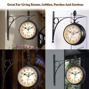 GGHKDD Retro Double-Sided Wall Clock, Double-Sided Wall Clock Station Retro Dial with Stem Fixing Pendulum for Indoor and Outdoor Home Garden Diameter 12.12cm/4.77inch