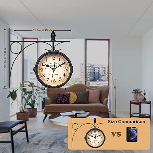 GGHKDD Retro Double-Sided Wall Clock, Double-Sided Wall Clock Station Retro Dial with Stem Fixing Pendulum for Indoor and Outdoor Home Garden Diameter 12.12cm/4.77inch