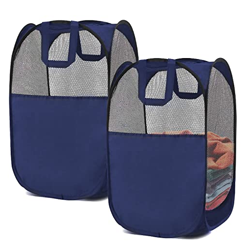 BENJUNC 2 Laundry Baskets, pop-up Laundry Baskets, Foldable mesh Laundry Baskets (Each with 2 Reinforced Handles), Blue ……