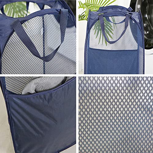 BENJUNC 2 Laundry Baskets, pop-up Laundry Baskets, Foldable mesh Laundry Baskets (Each with 2 Reinforced Handles), Blue ……