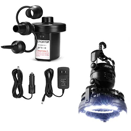 AGPtEK Electric Air Pump Bundle with 2-in-1 18 LED Portable Camping Lantern Ceiling Fan