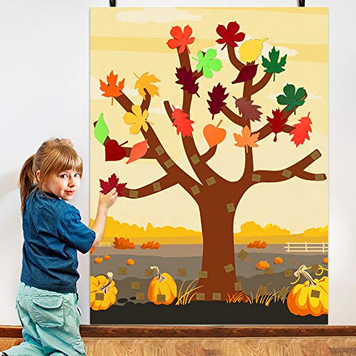 ORIENTAL CHERRY Fall Crafts for Kids - Felt Thankful Tree with 52 Detachable Leaves - Bulletin Board Decorations for Autumn Thanksgiving Activities Toddlers Ages 2-4 3-5 6-8 8-12