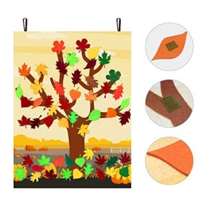 ORIENTAL CHERRY Fall Crafts for Kids - Felt Thankful Tree with 52 Detachable Leaves - Bulletin Board Decorations for Autumn Thanksgiving Activities Toddlers Ages 2-4 3-5 6-8 8-12