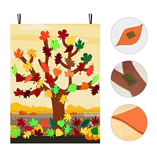 ORIENTAL CHERRY Fall Crafts for Kids - Felt Thankful Tree with 52 Detachable Leaves - Bulletin Board Decorations for Autumn Thanksgiving Activities Toddlers Ages 2-4 3-5 6-8 8-12