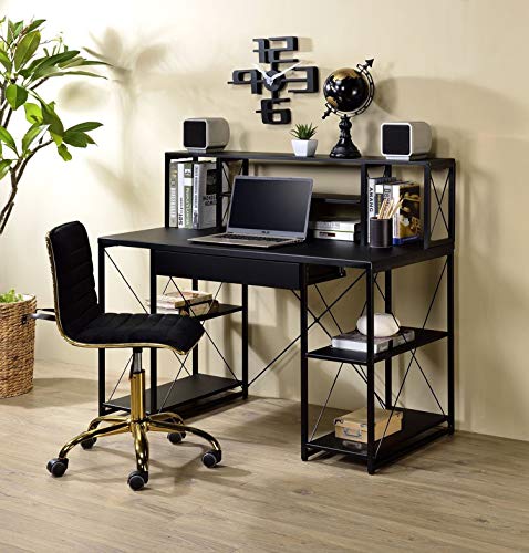 HomVent Computer Desk with Drawer Shelves, Home Office Writing Desk with Storage Bookshelf Workstation Study Table Corner Desk PC Laptop Desk (Black)