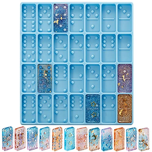 Domino Mold for Epoxy Domino Mold for Resin Candy Molds Clay Mold Dominoes Molds 28 Cavities Silicone Mold for Pendant Epoxy Molds Cake Jewelry Making Tool (Blue,125 Gram)