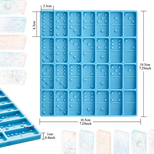 Domino Mold for Epoxy Domino Mold for Resin Candy Molds Clay Mold Dominoes Molds 28 Cavities Silicone Mold for Pendant Epoxy Molds Cake Jewelry Making Tool (Blue,125 Gram)