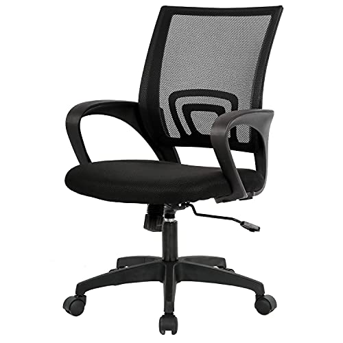 BestOffice Ergonomic Desk Mid-Back Mesh Computer Lumbar Support Comfortable Executive Adjustable Rolling Swivel Task Chair with Armrests(Black)