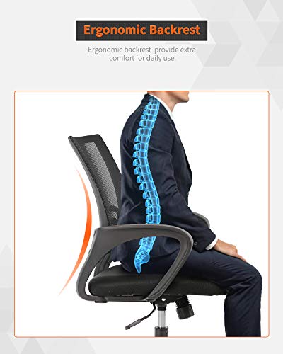 BestOffice Ergonomic Desk Mid-Back Mesh Computer Lumbar Support Comfortable Executive Adjustable Rolling Swivel Task Chair with Armrests(Black)