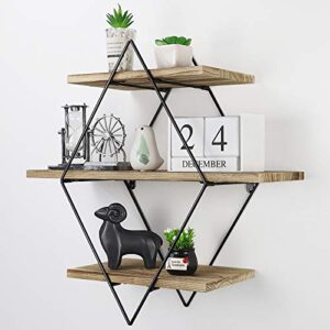 befayoo floating shelves for wall, rustic wood geometric style decor shelf for bathroom bedroom living room kitchen office (diamond, natural)