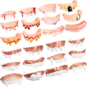 fake teeth vampire teeth gnarly teeth gag teeth ugly teeth joke teeth denture funny teeth costume for april fool‘s day party favors, 24 pieces (blood style, classic style)