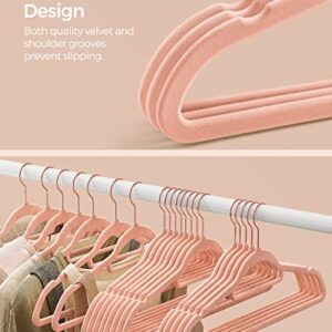 SONGMICS Bundle of 50 Velvet Hangers 17.7 Inches Wide and 50 Velvet Hangers 16.5 Inches Wide, Thin and Durable, Rose Gold Swivel Hook, Light Pink UCRF21PK50 and UCRF026P02