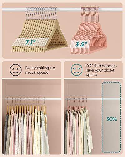 SONGMICS Bundle of 50 Velvet Hangers 17.7 Inches Wide and 50 Velvet Hangers 16.5 Inches Wide, Thin and Durable, Rose Gold Swivel Hook, Light Pink UCRF21PK50 and UCRF026P02