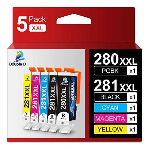 DOUBLE D 280 281 Ink Cartridges Compatible Replacement for Canon 280 281 PGI-280XXL CLI-281XXL for Canon PIXMA TR7520 TR8520 TS8220 TS9120 TS8120 TS6120 TS6220 TS9520 TS9521C TS702 (PGBK, BK, C, M, Y)