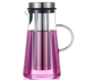 karafu 60 oz thicker glass pitcher with stainless steel fruit infuser, high heat resistance glass jug for hot/cold water, infused fruit tea and juice beverage