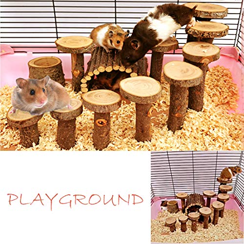 Hamster Playground Wooden, Small Animal Activity Toys Set – Climbing Ladder Bendy Bridge Food Bowl Stand Platform Chew Toy for Syrian Hamster Mouse Gerbil Chinchilla Rat