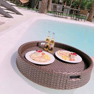 Round Rattan Woven Serving Tray Rattan Floating Breakfast Tray with Handles, Swimming Pool Floats, for Adults for Sandbars Spas Bath and Parties Wedding Photography Photo Shoot