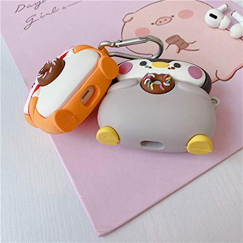 UR Sunshine AirPods 1/2 Case, Cute Standing Grey Penguin Holding Donut in Hand Shape AirPods Cover Case, Soft Silicone Gel Kawaii Puppy Charging Earphone Case for AirPods 1/2 +Hook