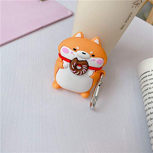 UR Sunshine AirPods 1/2 Case, Cute Standing Grey Penguin Holding Donut in Hand Shape AirPods Cover Case, Soft Silicone Gel Kawaii Puppy Charging Earphone Case for AirPods 1/2 +Hook