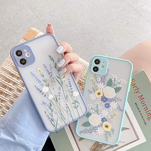 Ownest Compatible for iPhone 11 Pro Max Case for Clear Frosted PC Back Flowers Pattern 3D Floral Girls Woman and Soft TPU Bumper Protective Silicone Slim Case for iPhone 11 Pro Max-Purple