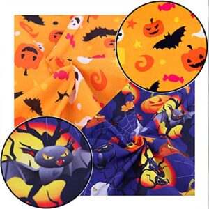 Souarts 6pcs Halloween Fabric Squares, 20x20inch/50x50cm Cotton Fabric Bundle, Halloween Material Fabric Sewing Quilting Patchwork Fabric, DIY Craft Halloween Ghost Floral Pattern Pumpkin Fabric