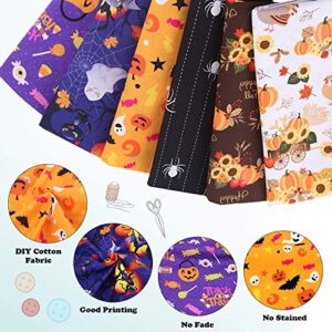 Souarts 6pcs Halloween Fabric Squares, 20x20inch/50x50cm Cotton Fabric Bundle, Halloween Material Fabric Sewing Quilting Patchwork Fabric, DIY Craft Halloween Ghost Floral Pattern Pumpkin Fabric