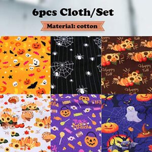 Souarts 6pcs Halloween Fabric Squares, 20x20inch/50x50cm Cotton Fabric Bundle, Halloween Material Fabric Sewing Quilting Patchwork Fabric, DIY Craft Halloween Ghost Floral Pattern Pumpkin Fabric