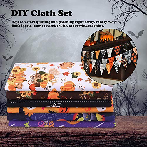 Souarts 6pcs Halloween Fabric Squares, 20x20inch/50x50cm Cotton Fabric Bundle, Halloween Material Fabric Sewing Quilting Patchwork Fabric, DIY Craft Halloween Ghost Floral Pattern Pumpkin Fabric