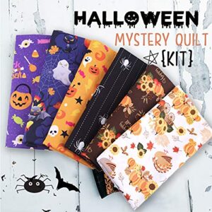 Souarts 6pcs Halloween Fabric Squares, 20x20inch/50x50cm Cotton Fabric Bundle, Halloween Material Fabric Sewing Quilting Patchwork Fabric, DIY Craft Halloween Ghost Floral Pattern Pumpkin Fabric