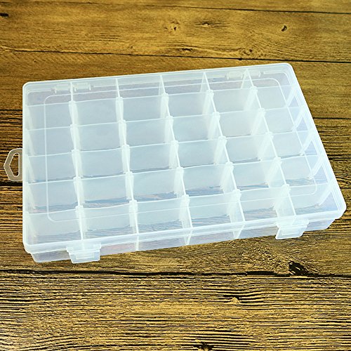 36 Grids Plastic Storage Box Adjustable Divider Organizer Jewelry Box Tool Container (White x 2 Packs)