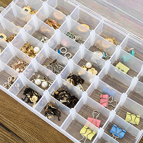 36 Grids Plastic Storage Box Adjustable Divider Organizer Jewelry Box Tool Container (White x 2 Packs)