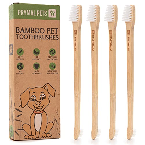 Prymal Pets Dog Toothbrush - 4-Pack Bamboo Toothbrush for Dogs + Cats - Soft Bristles - Gentle Pet Toothbrush for Easy Dog Teeth Brushing Dental Care