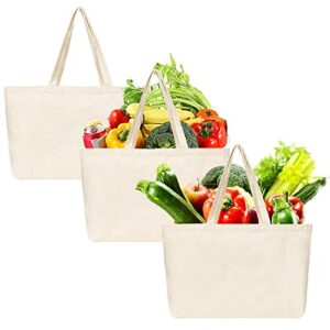 3pcs 12oz canvas grocery shopping bags 17.7 x 13.4 x 6.3 inches reusable blank cotton canvas totes washable foldable eco-friendly craft canvas bag white