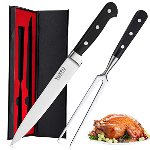 Carving Knife and Fork Set - 8 Inch Professional Meat Carving Knife Set 2 Piece Kitchen Carving Set,Ergonomic Grip, Home Gourmet BBQ Tool Cutlery Knives for Brisket, Meat, Roast, Ham and Turkey