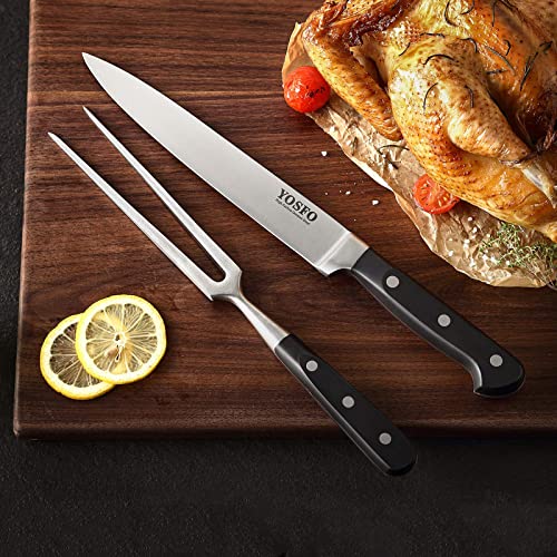 Carving Knife and Fork Set - 8 Inch Professional Meat Carving Knife Set 2 Piece Kitchen Carving Set,Ergonomic Grip, Home Gourmet BBQ Tool Cutlery Knives for Brisket, Meat, Roast, Ham and Turkey